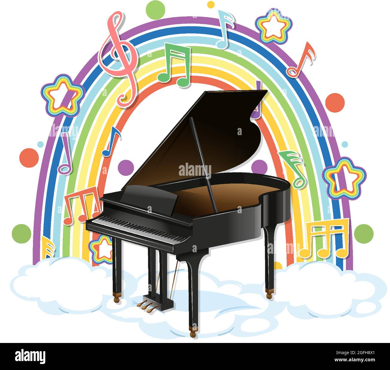 Piano with melody symbols on rainbow illustration Stock Vector Image ...