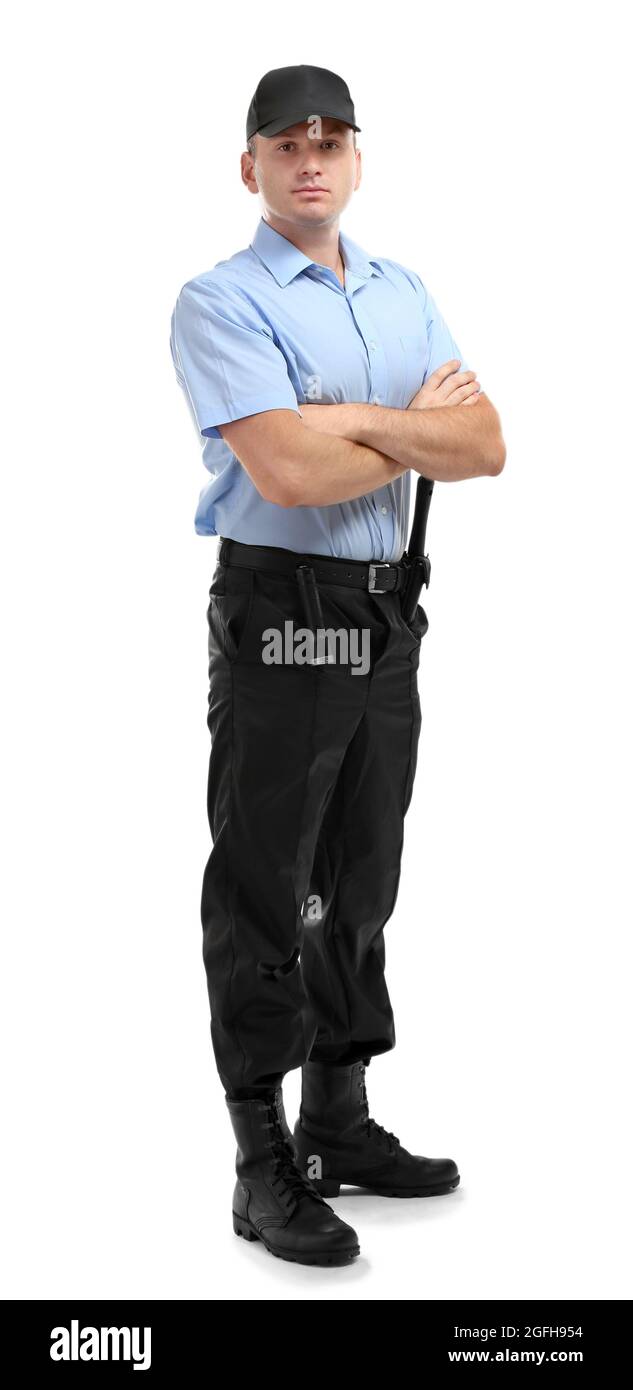 Male security guard isolated on white Stock Photo - Alamy