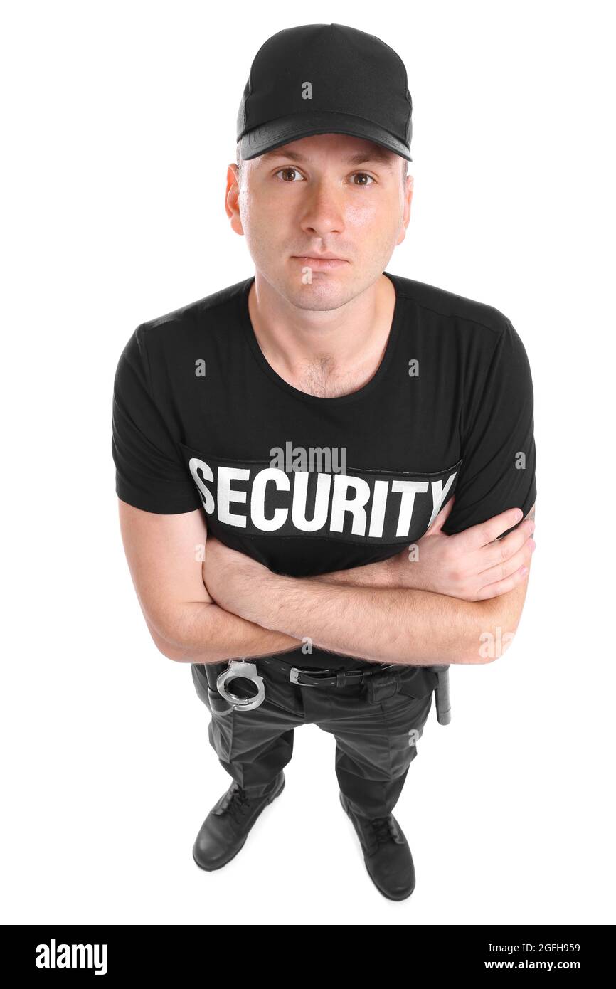 Male security guard isolated on white Stock Photo - Alamy