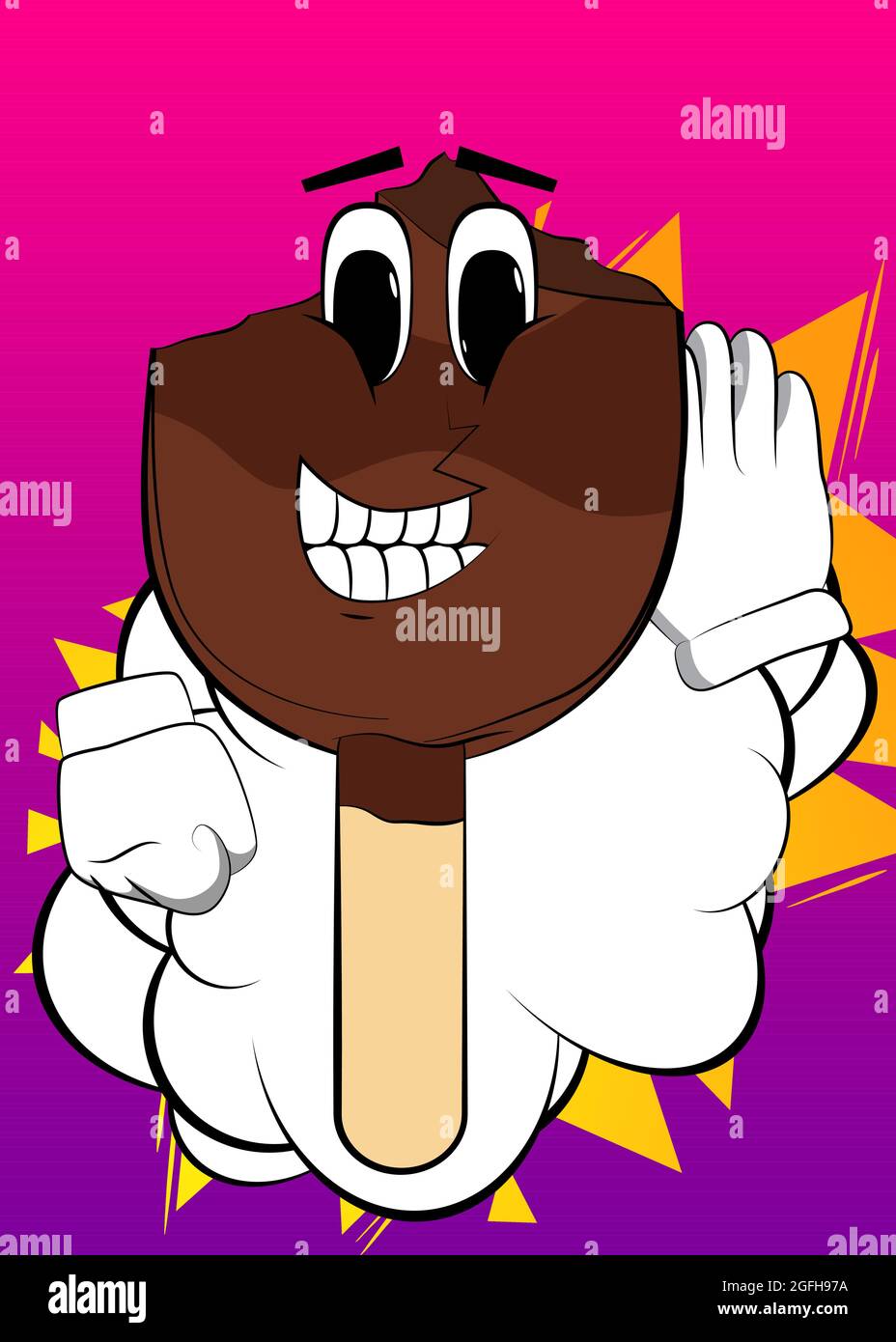 Ice Cream holds hand at his ear, listening. Summer refreshment, sweet ...