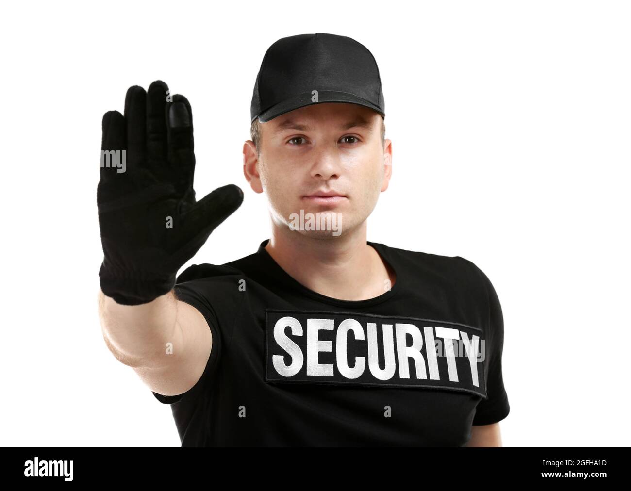 Male security guard isolated on white Stock Photo - Alamy