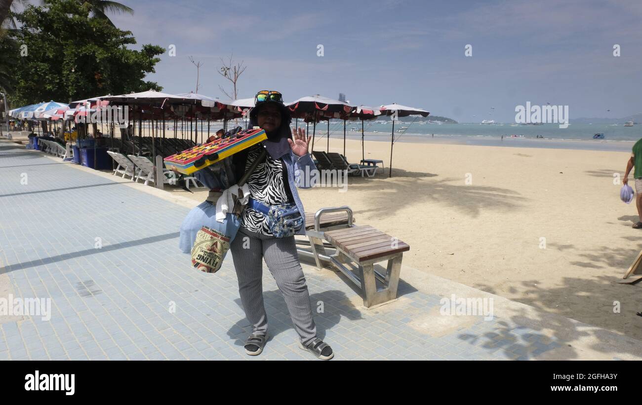 Hawker Man Waving to Camera Pattaya Beach Thailand Resort Stock Photo ...