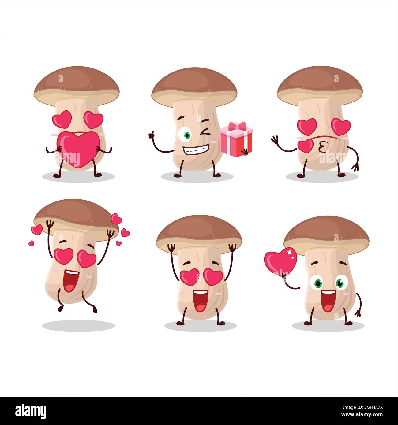 Brown cap boletus cartoon character with love cute emoticon. Vector ...