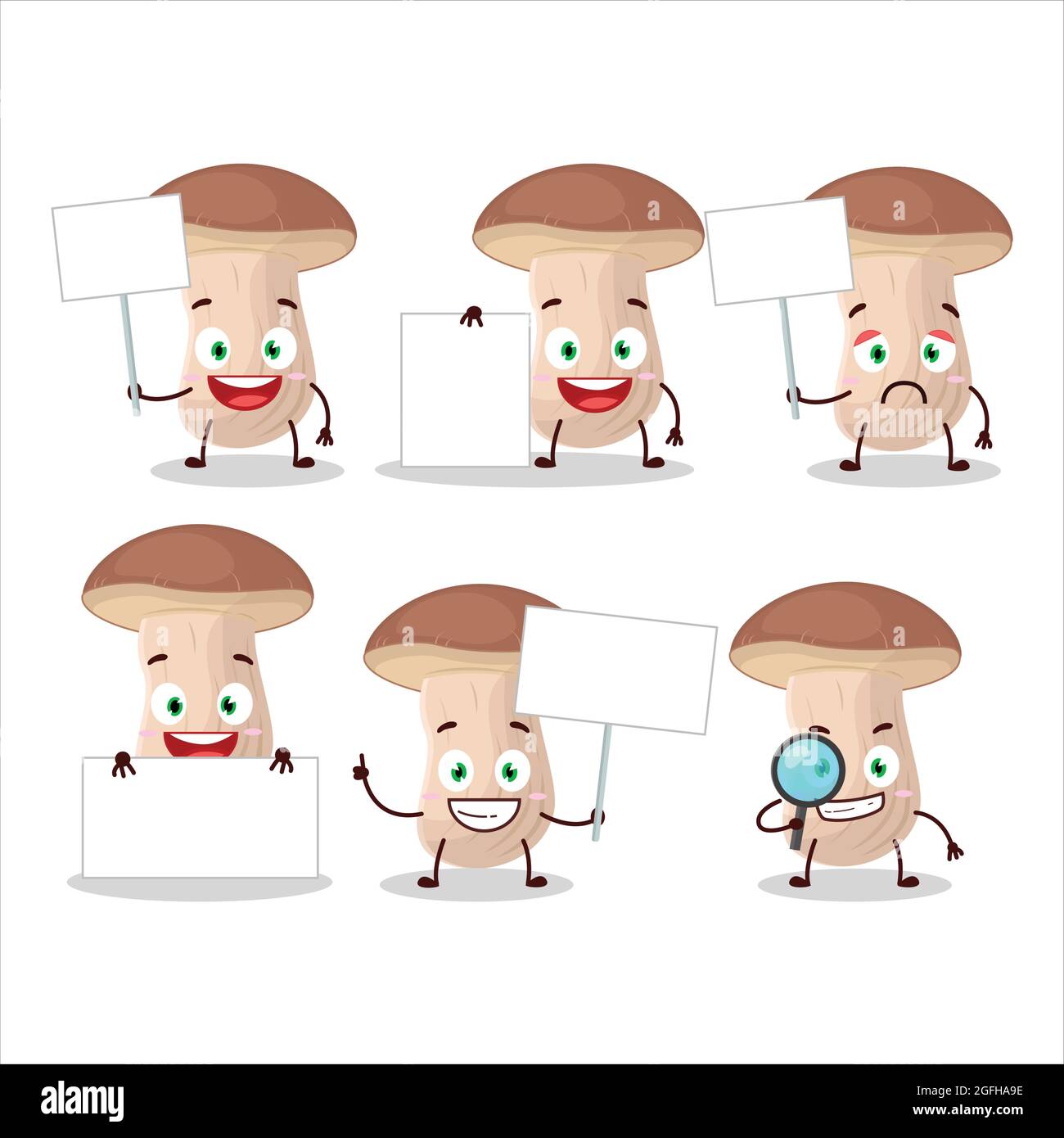 Brown cap boletus cartoon character bring information board. Vector ...