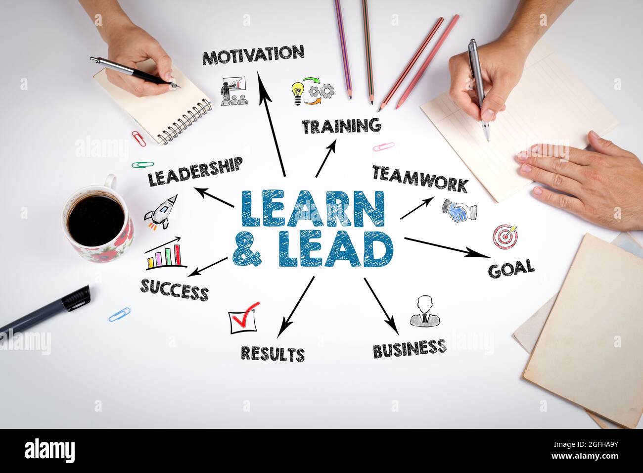 Learn and Lead concept. The meeting at the white office table Stock ...