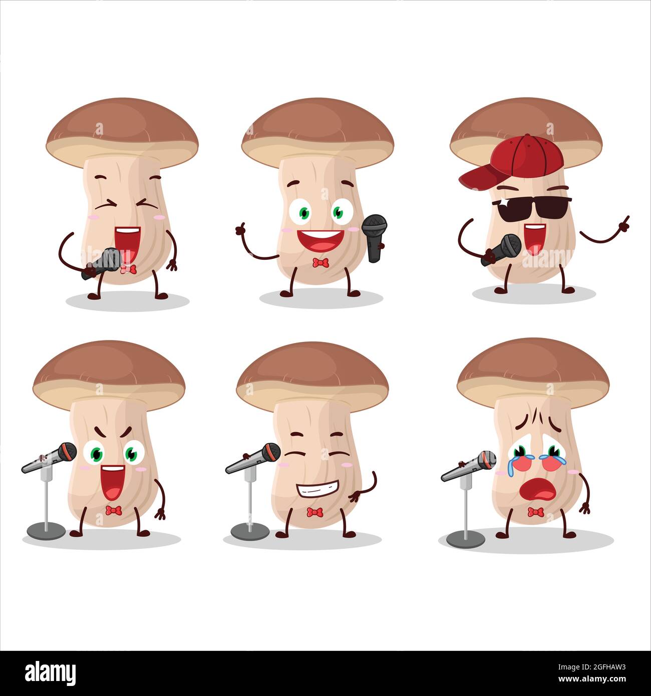 A Cute Cartoon design concept of brown cap boletus singing a famous ...