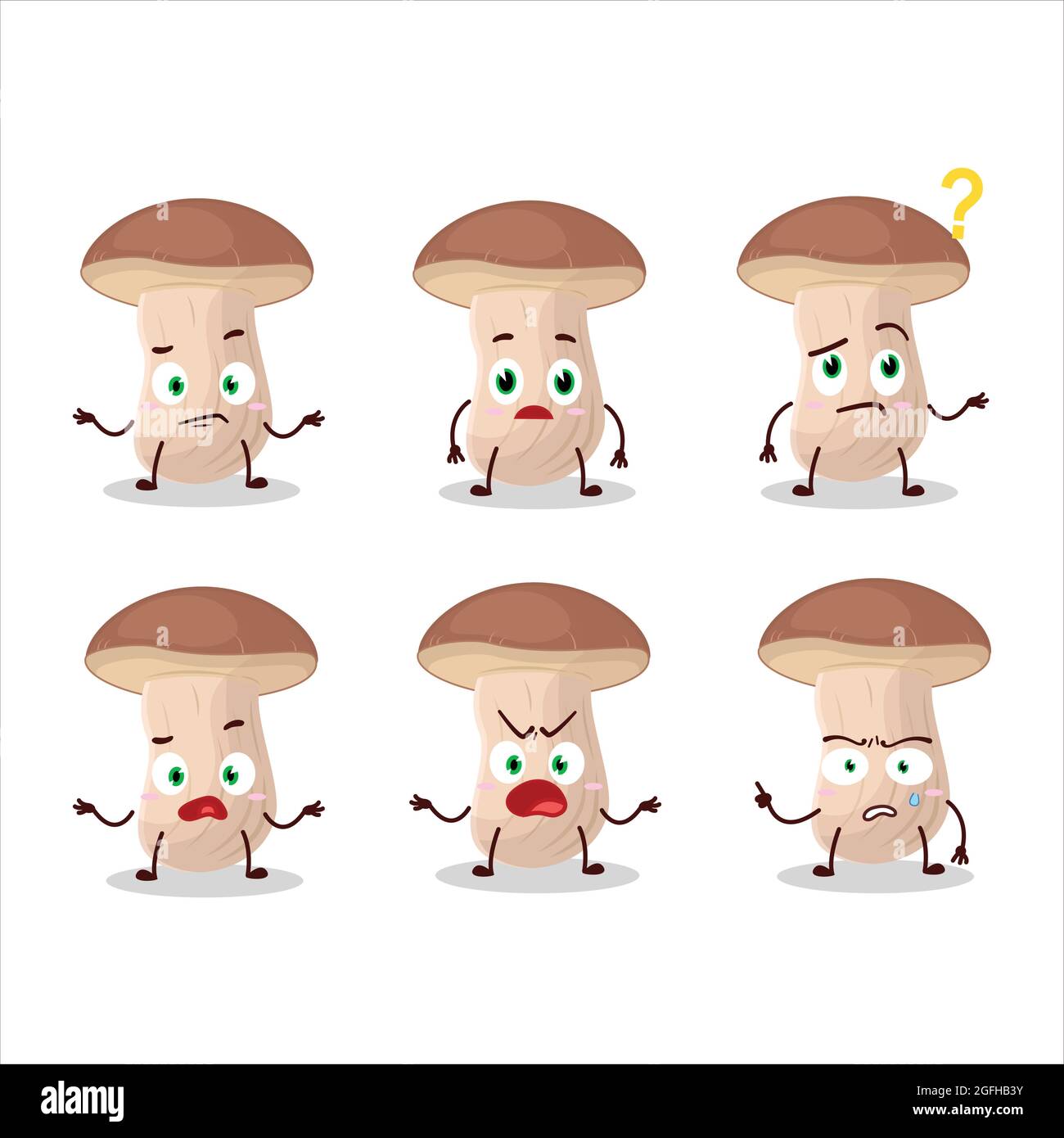 Cartoon character of brown cap boletus with what expression. Vector ...