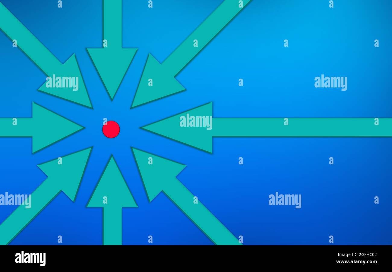 Arrows Going To Red target Circle on Blue background. 3d Illustration ...