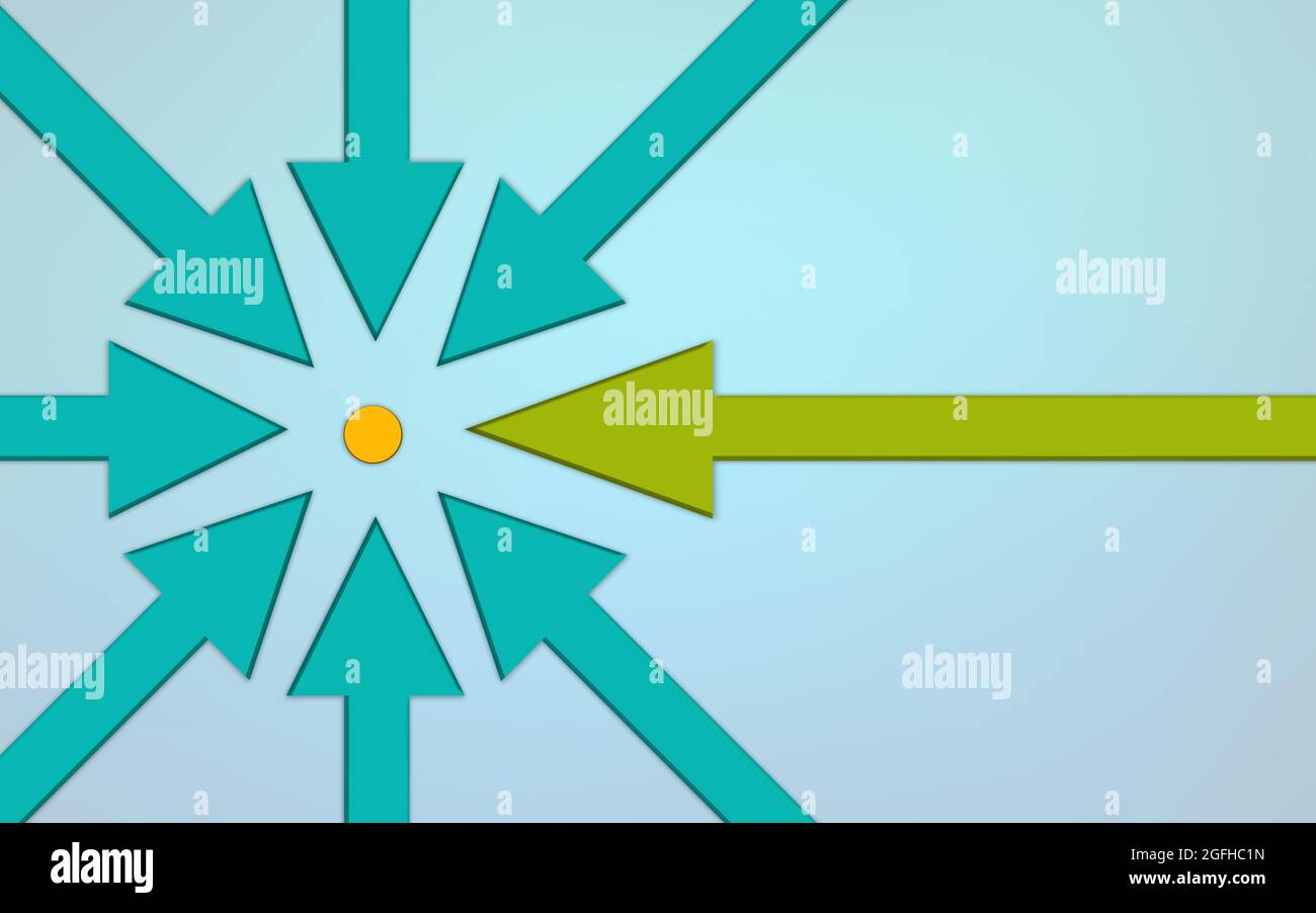 Arrows Going To Red target Circle on Blue background. 3d Illustration ...