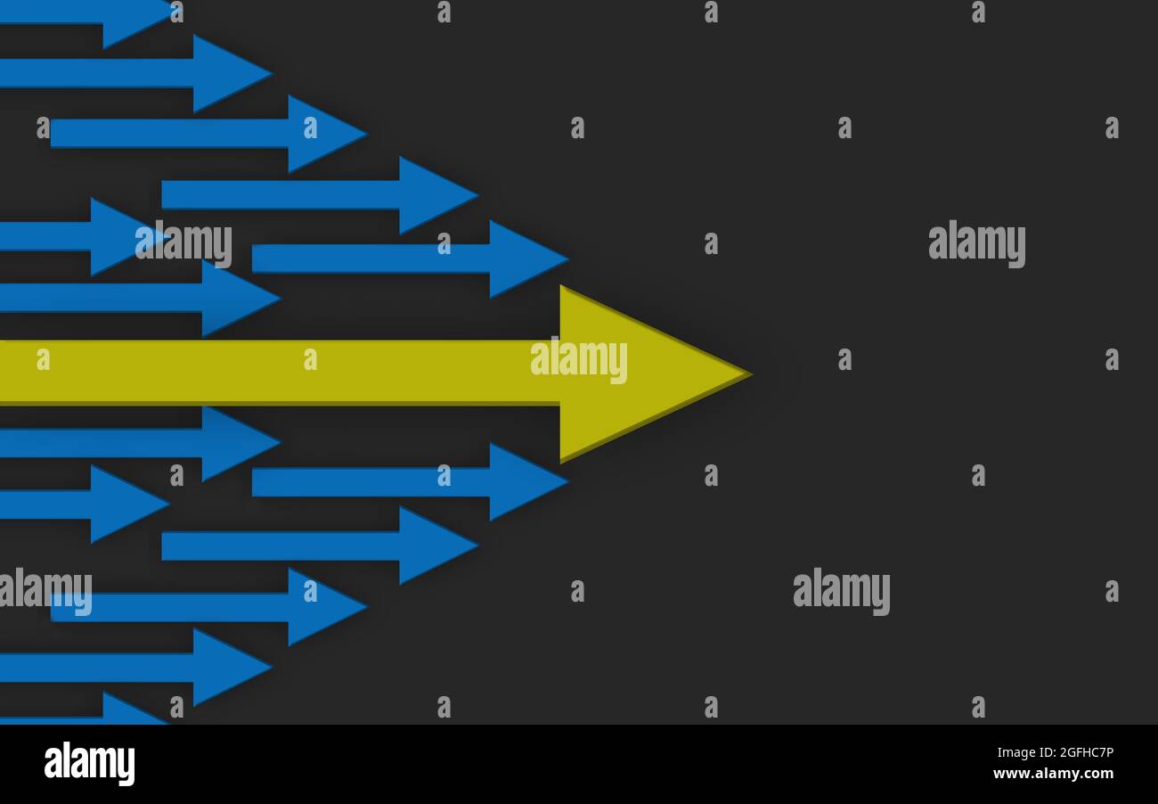 Yellow Arrow Leader Following by Blue Small arrows on blue background ...