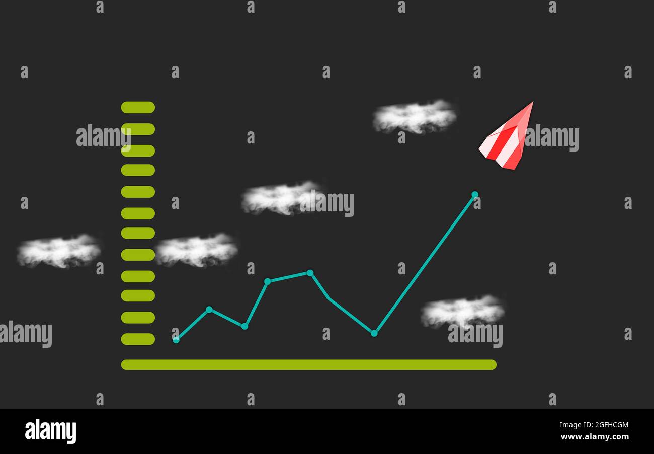 Finance Growth Graph Concept. paper plane Chart on gray background with ...