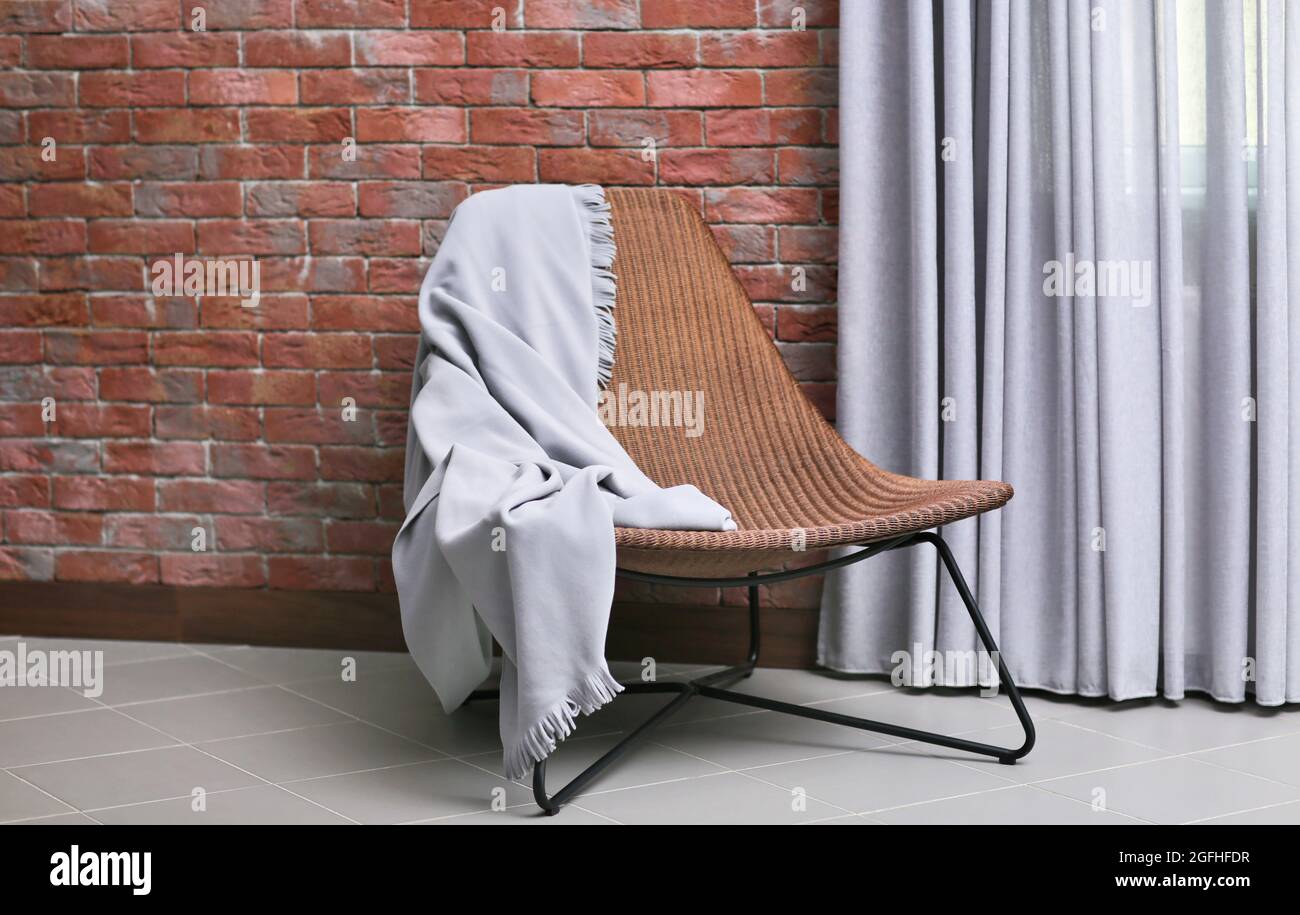 Chair and room window with grey curtains Stock Photo - Alamy