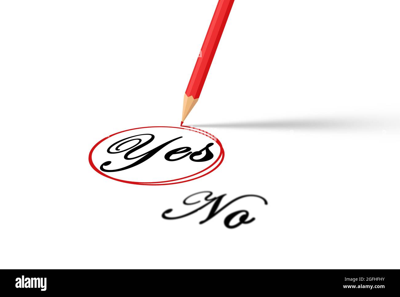 Red pencil Marks Yes on White Paper. Select Yes Instead of no Concept ...