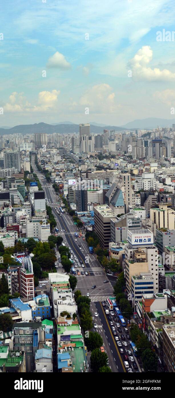 Skyline of the city center of Seoul around Jong-ro and Ujeongguk-ro ...