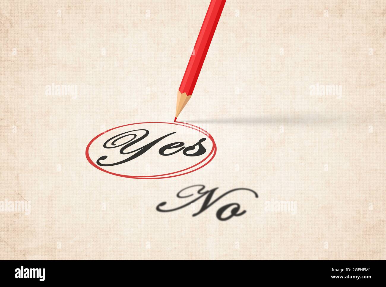 Red pencil Marks Yes on White Paper. Select Yes Instead of no Concept ...