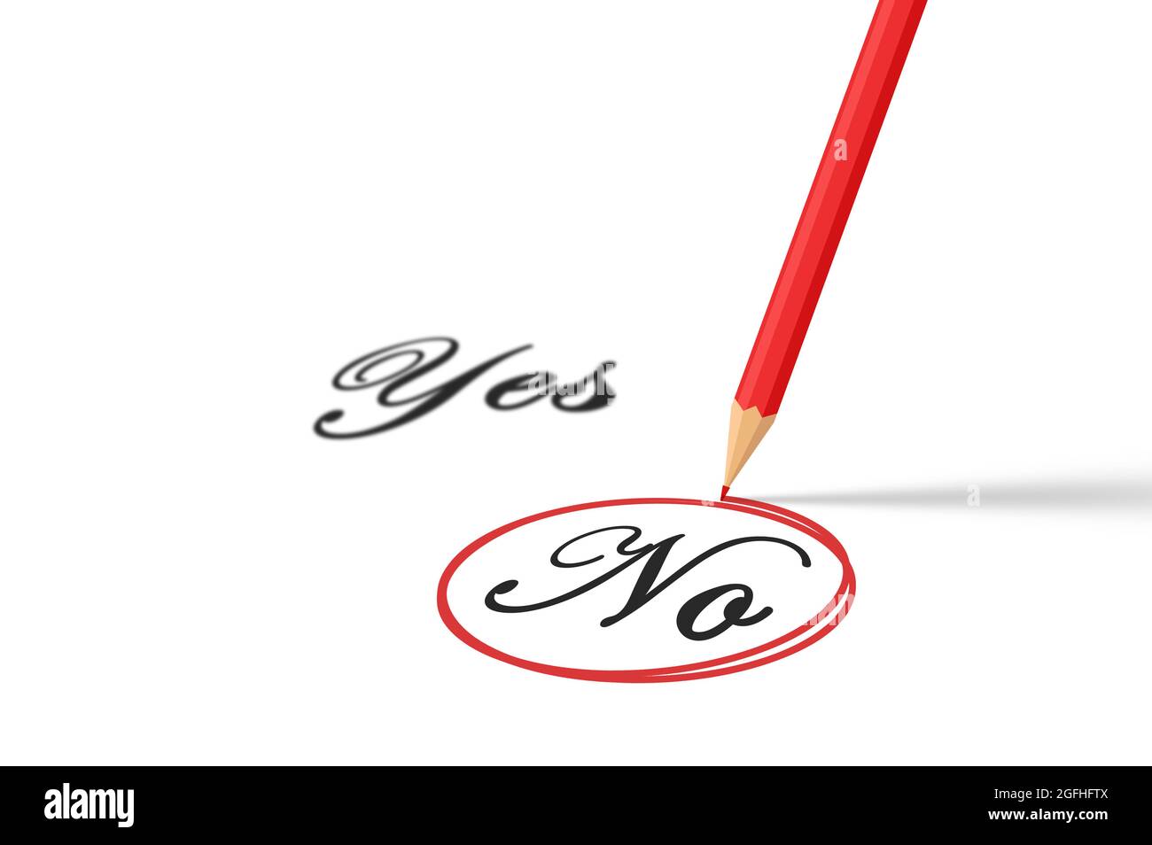 Red pencil Marks No on White Paper. Select no Instead of yes Concept ...