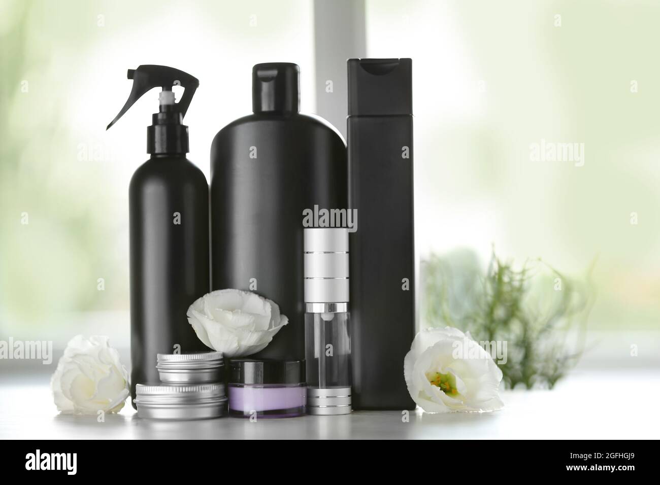 Cosmetics set on light background Stock Photo - Alamy