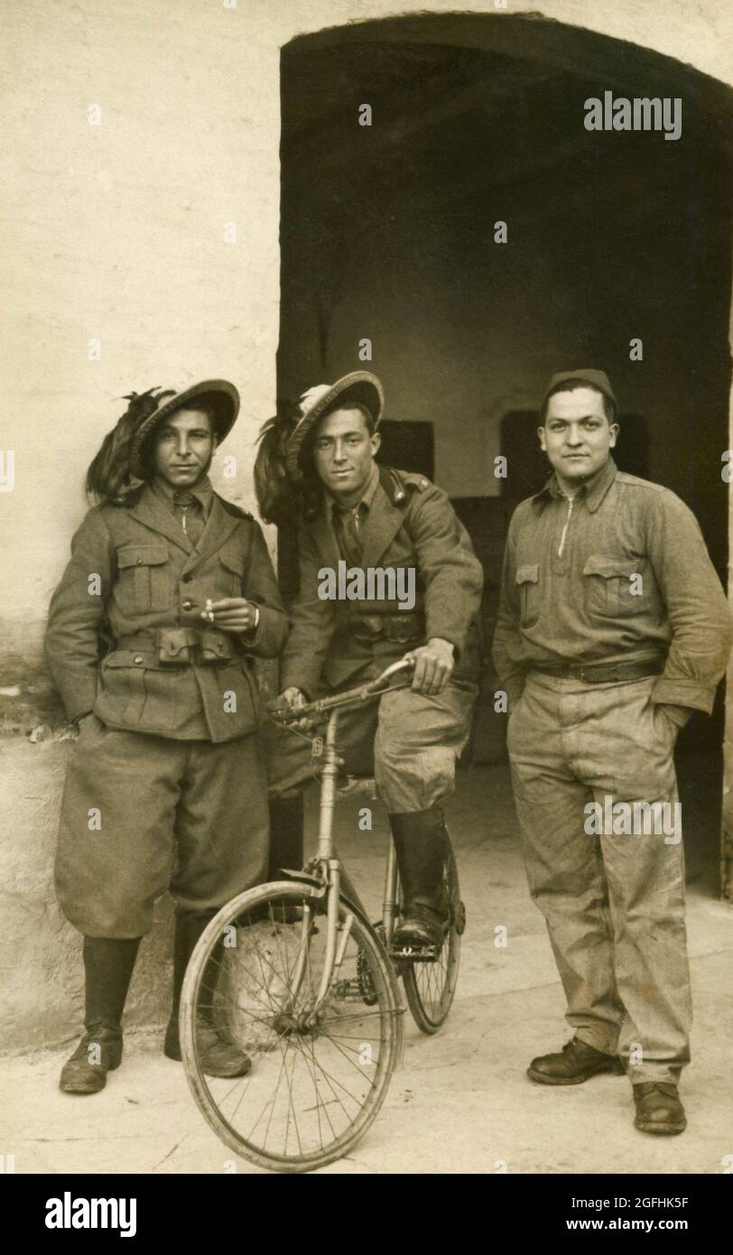 Italian Bersaglieri soldiers with a bicycle, Palermo, Italy 1935 Stock ...