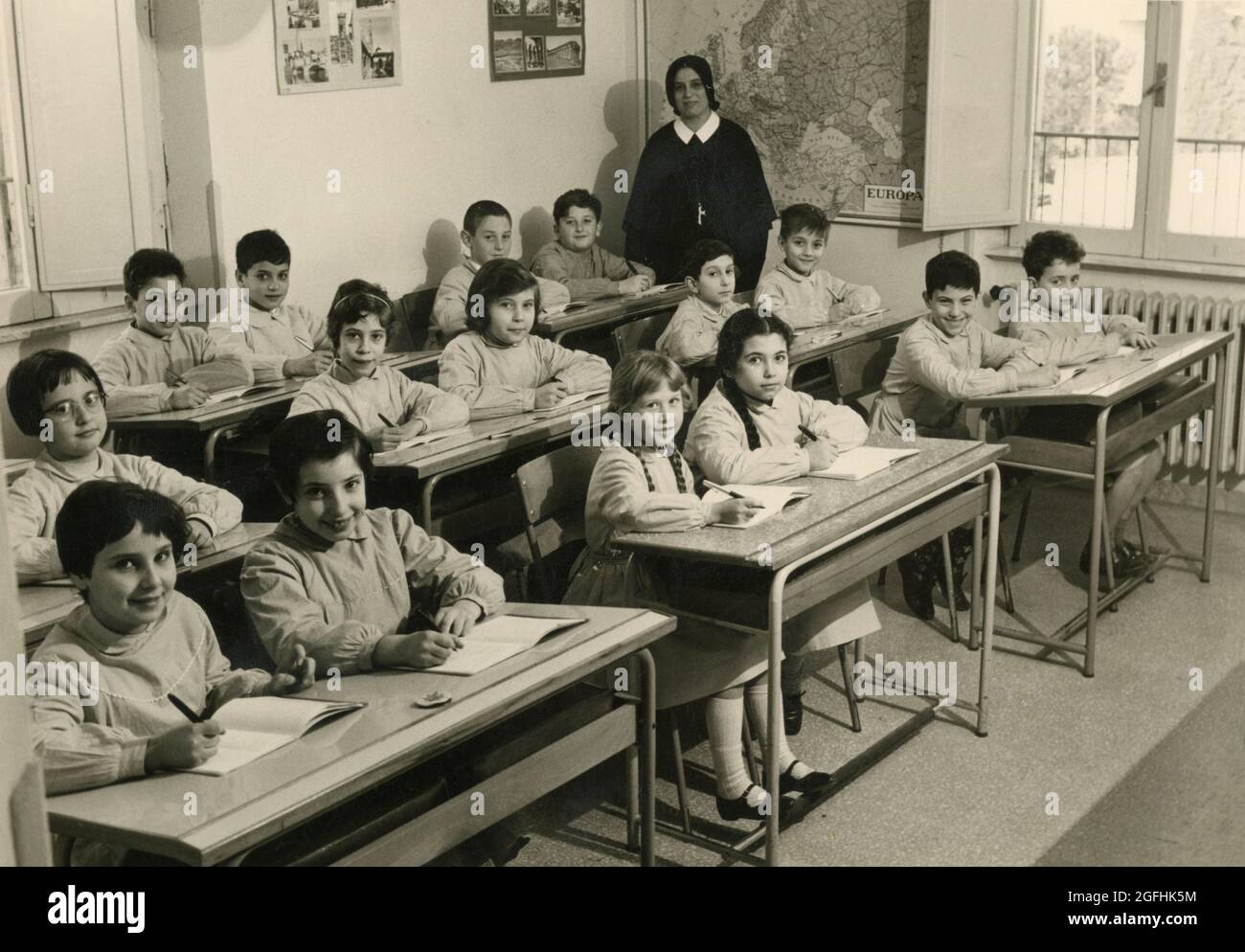 School class with the nun teacher, Rome, Italy 1960 Stock Photo - Alamy