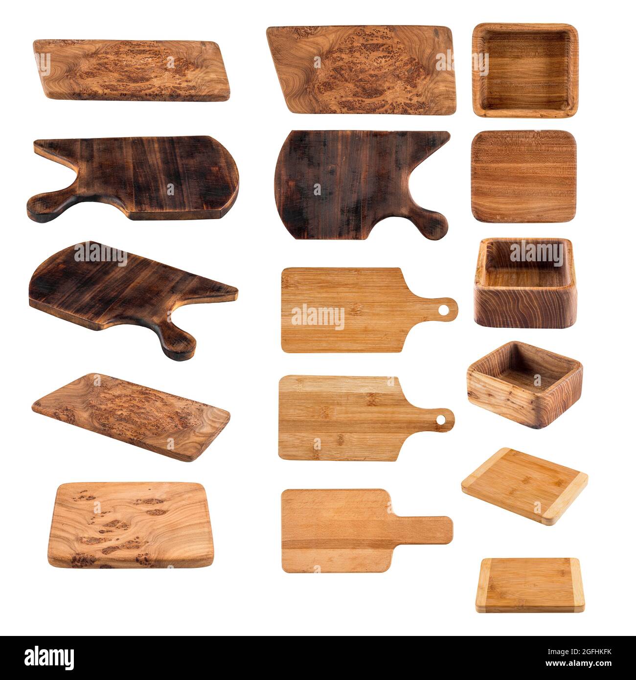 Isolated wooden cookware boards collection collage Stock Photo - Alamy