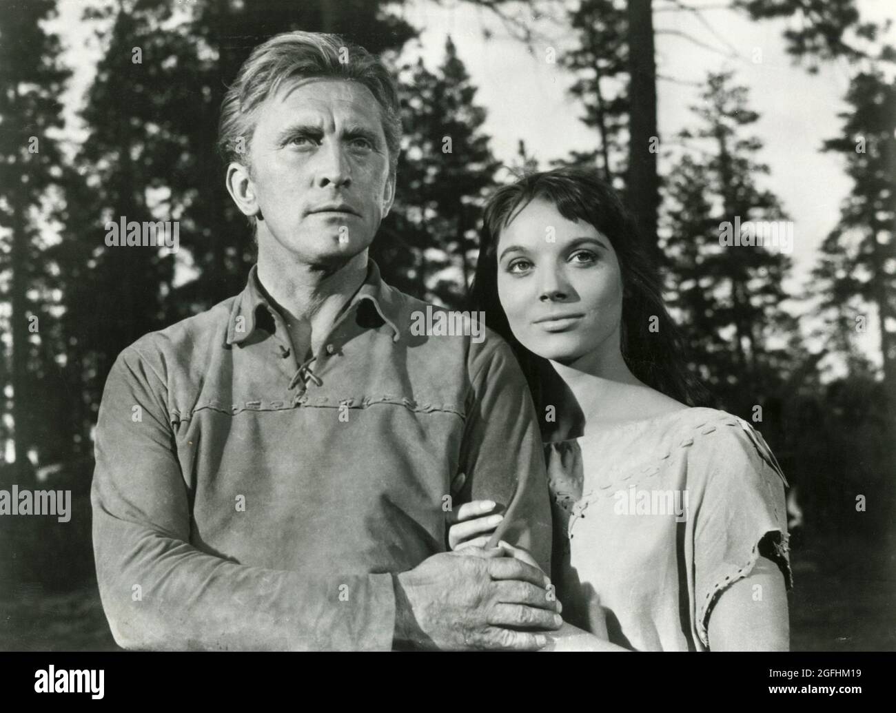 Actors Kirk Douglas and Elsa Martinelli in the movie The Indian Fighter ...