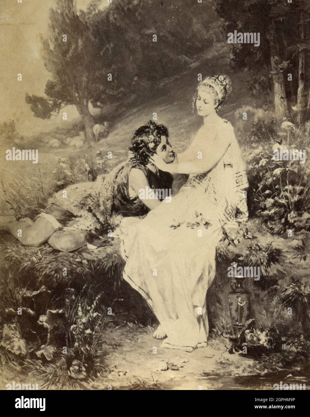 Young ancient Greek couple by a river, painting by unidentified artist ...