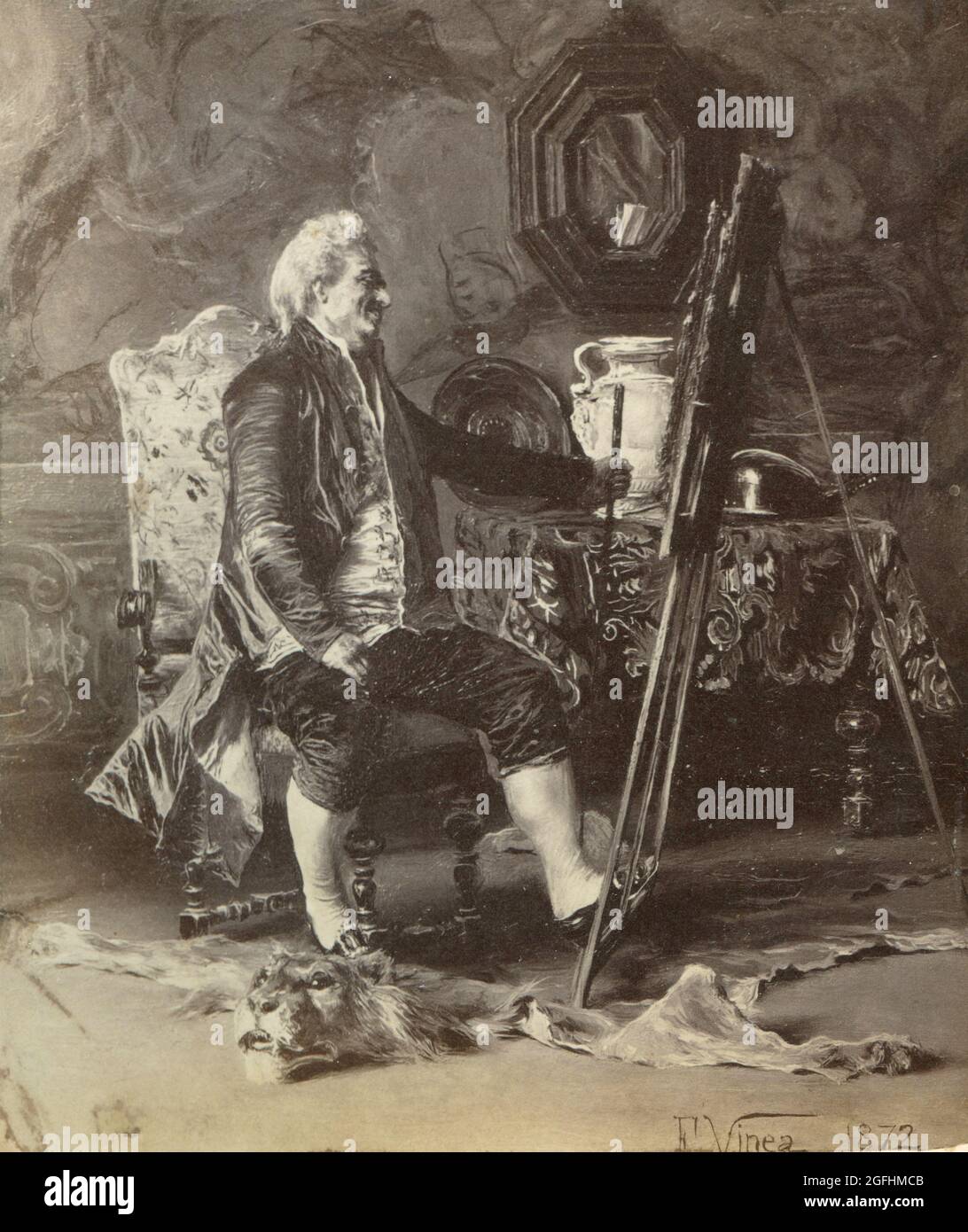 Painter at work, painting by Italian artist Francesco Vinea, 1880 Stock ...