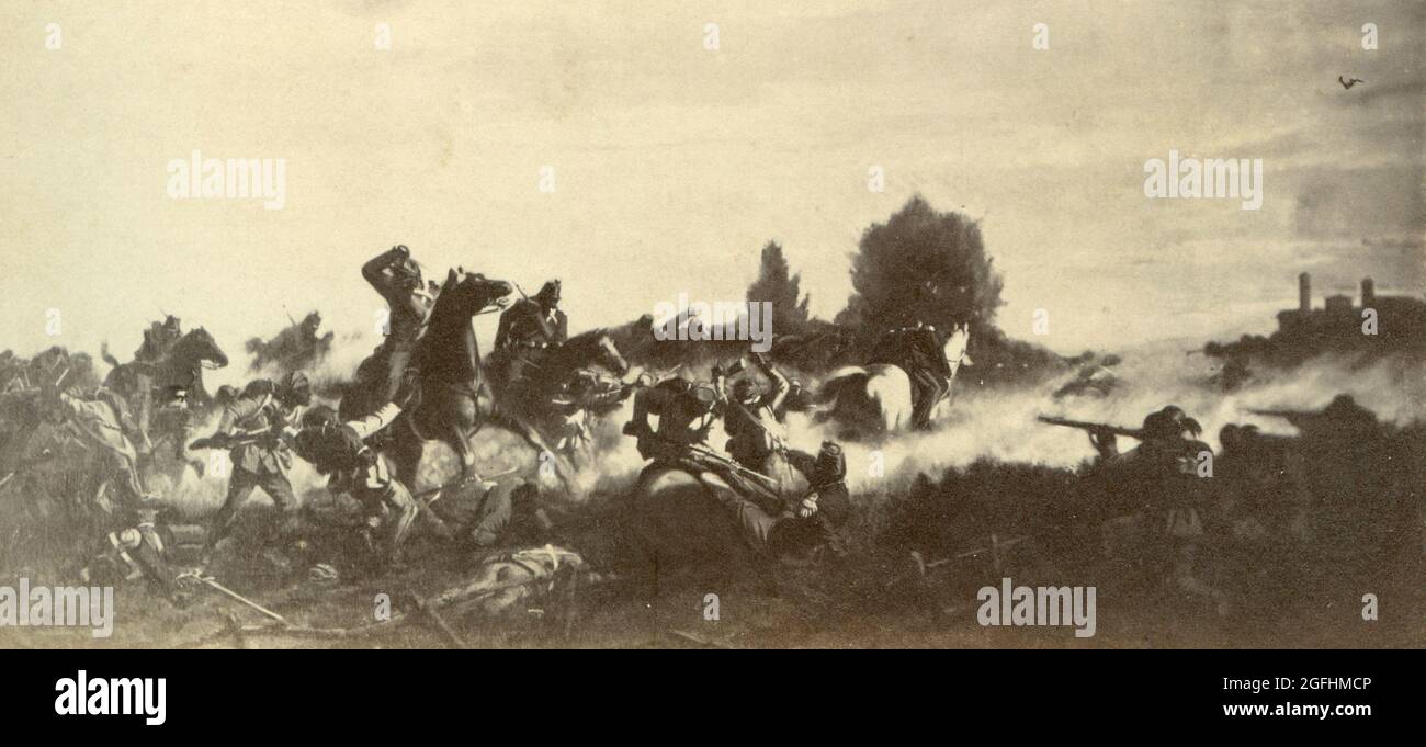 Battle cavalry charge, painting by unidentified artist, 1880 Stock ...