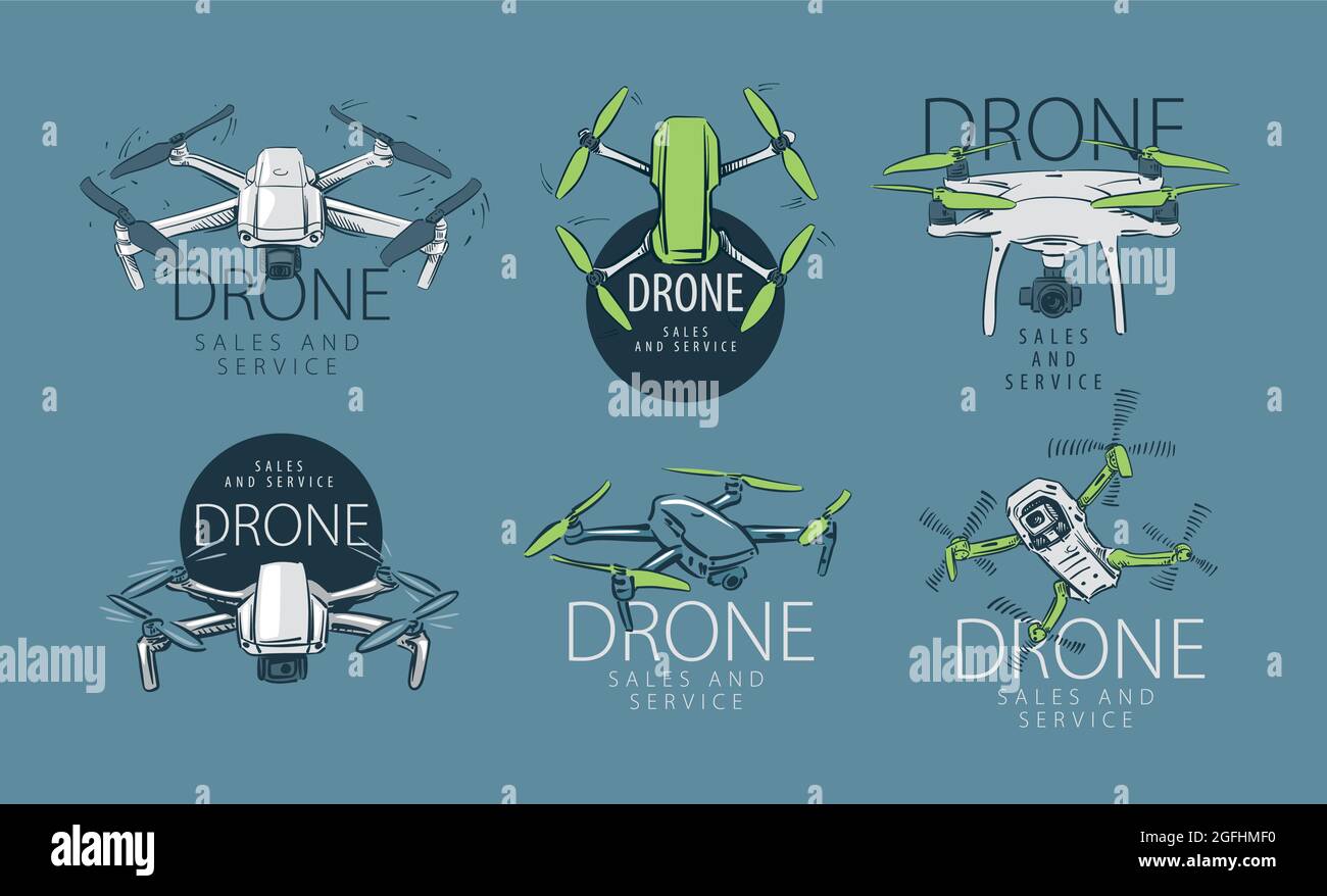 A set of drawn vector drones for sale and service Stock Vector Image ...
