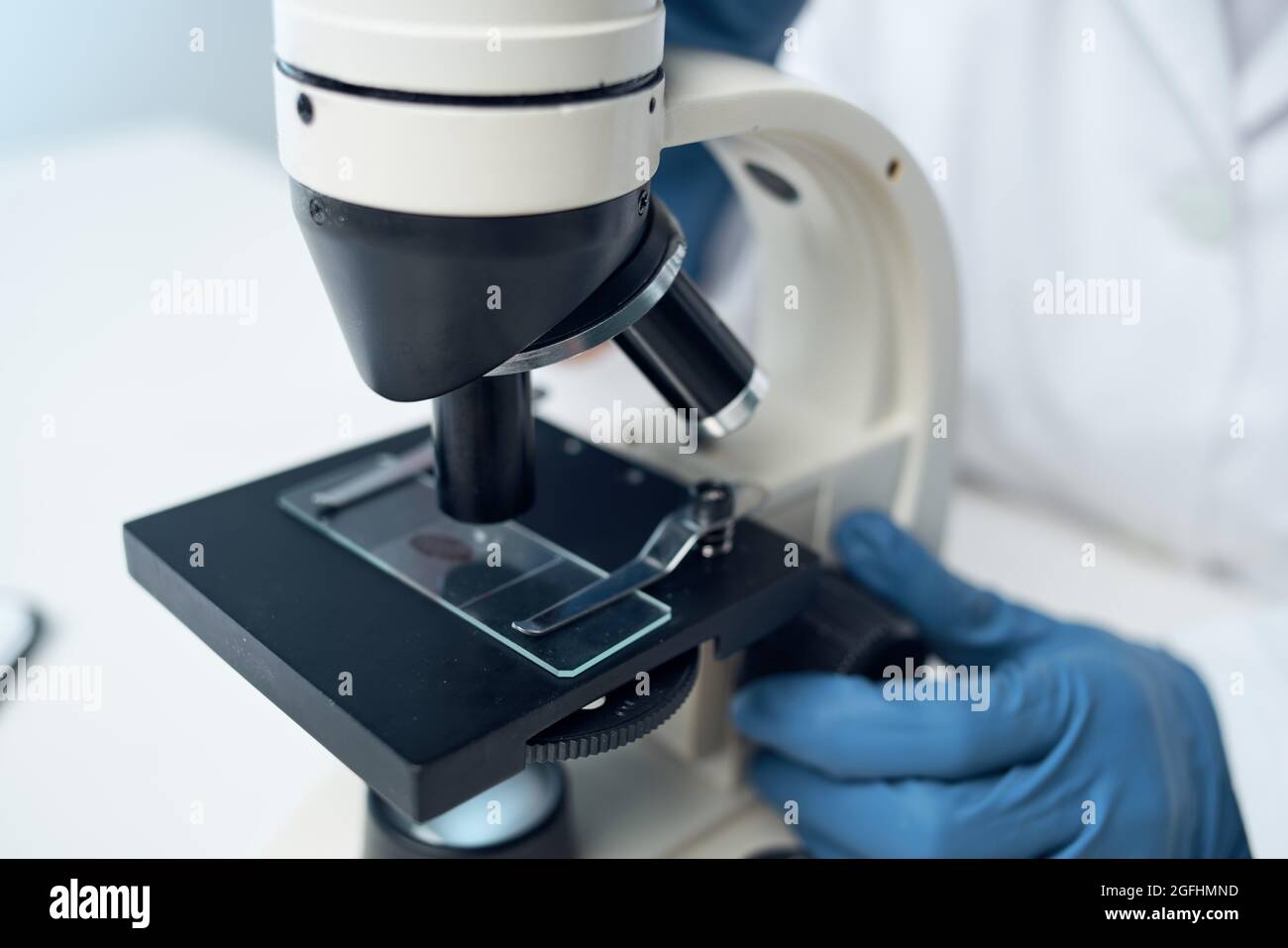 Laboratory microscope biotechnology research work Stock Photo - Alamy