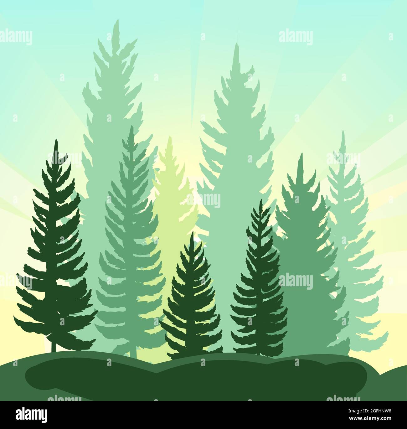 Forest Silhouette. Landscape with coniferous trees. Beautiful view ...