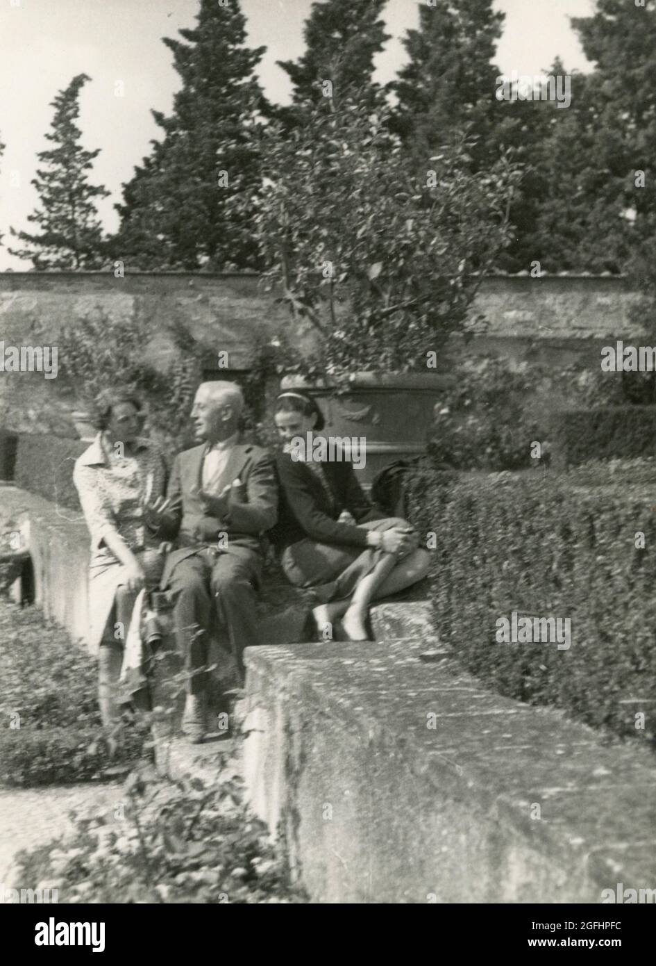 British diplomat Lord Gladwyn Jebb outside with his family, Italy 1960s ...