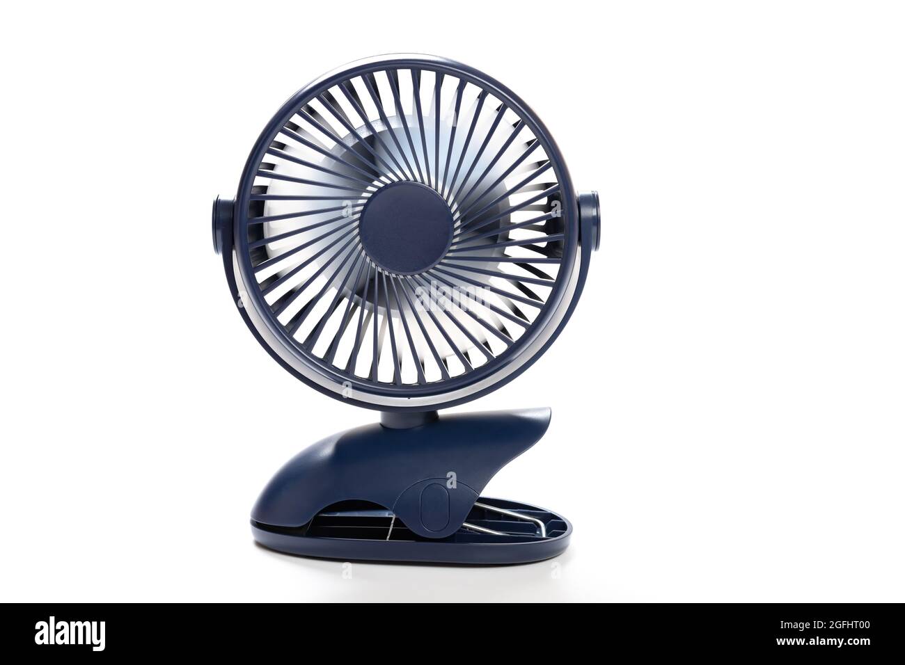 a blue portable and rechargeable fan on white background Stock Photo ...