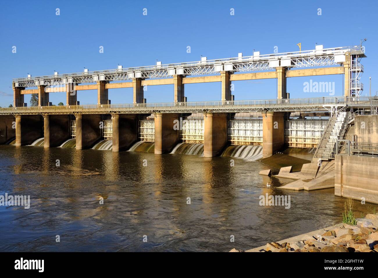 Yarrawonga Weir across the Murray River soon before sunset at ...