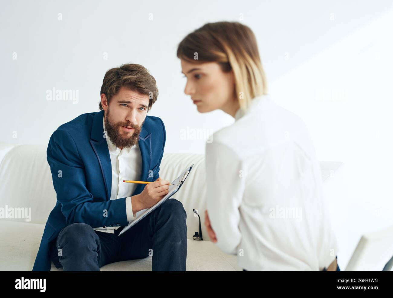 male psychologist next to the patient diagnosis psychotherapy analysis ...