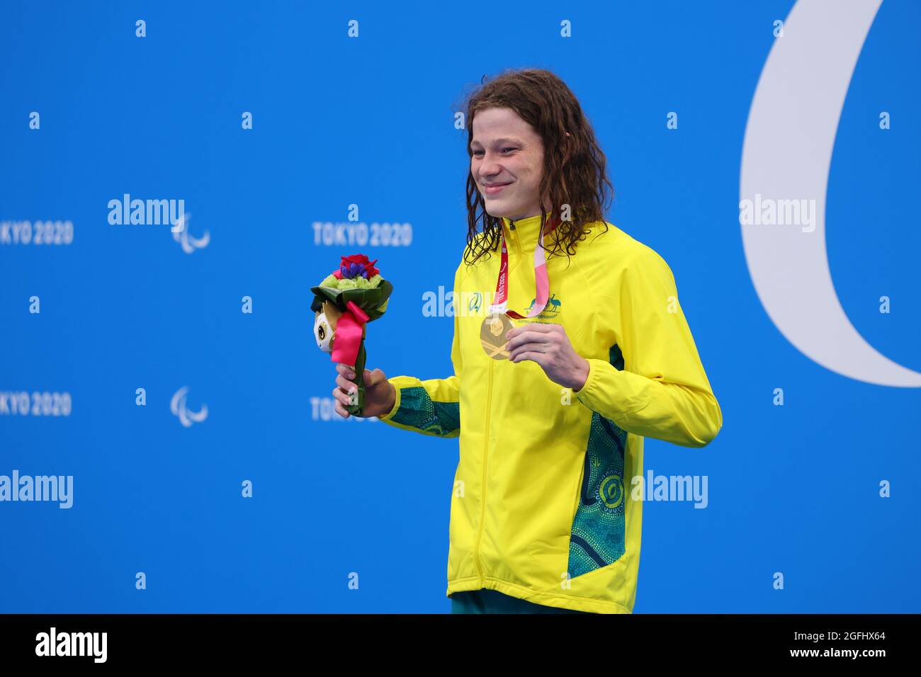 Gold medalist POPHAM Ben (AUS)celebrates on the podium for the Swimming ...