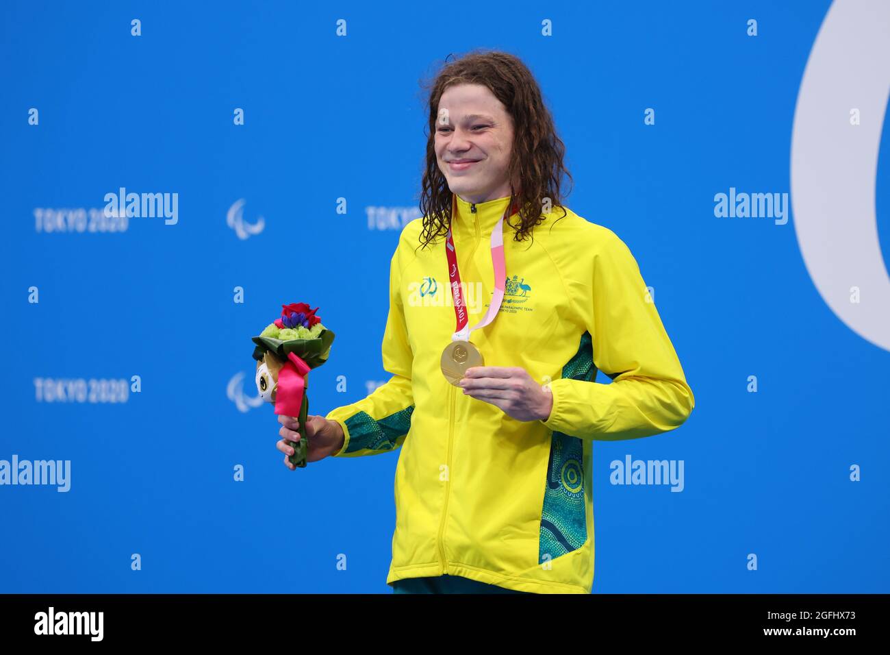 Gold medalist POPHAM Ben (AUS)celebrates on the podium for the Swimming ...