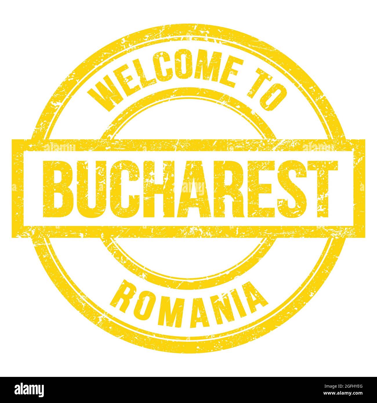 WELCOME TO BUCHAREST - ROMANIA, words written on yellow round simple ...
