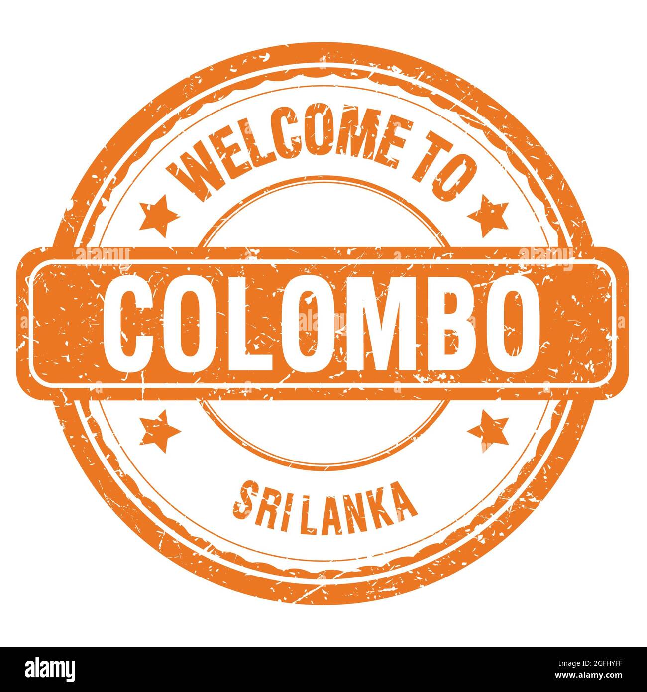 WELCOME TO COLOMBO - SRI LANKA, words written on orange grungy stamp ...