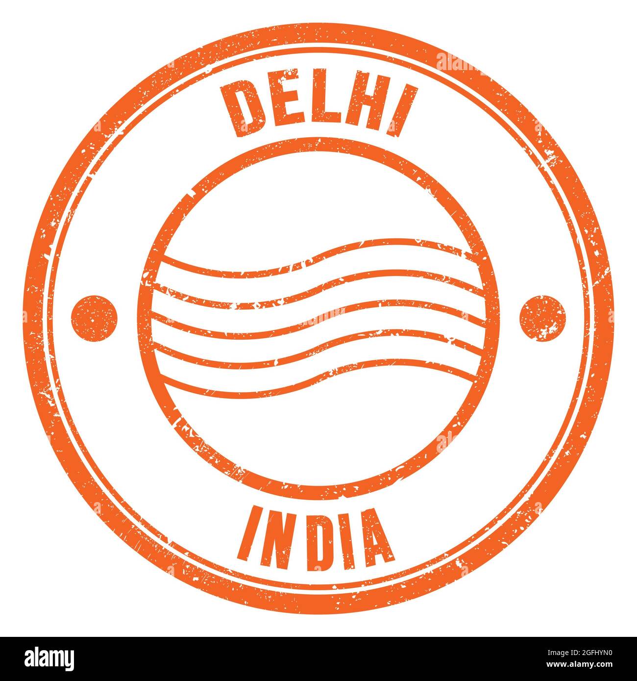 DELHI - INDIA, words written on orange round postal stamp Stock Photo ...