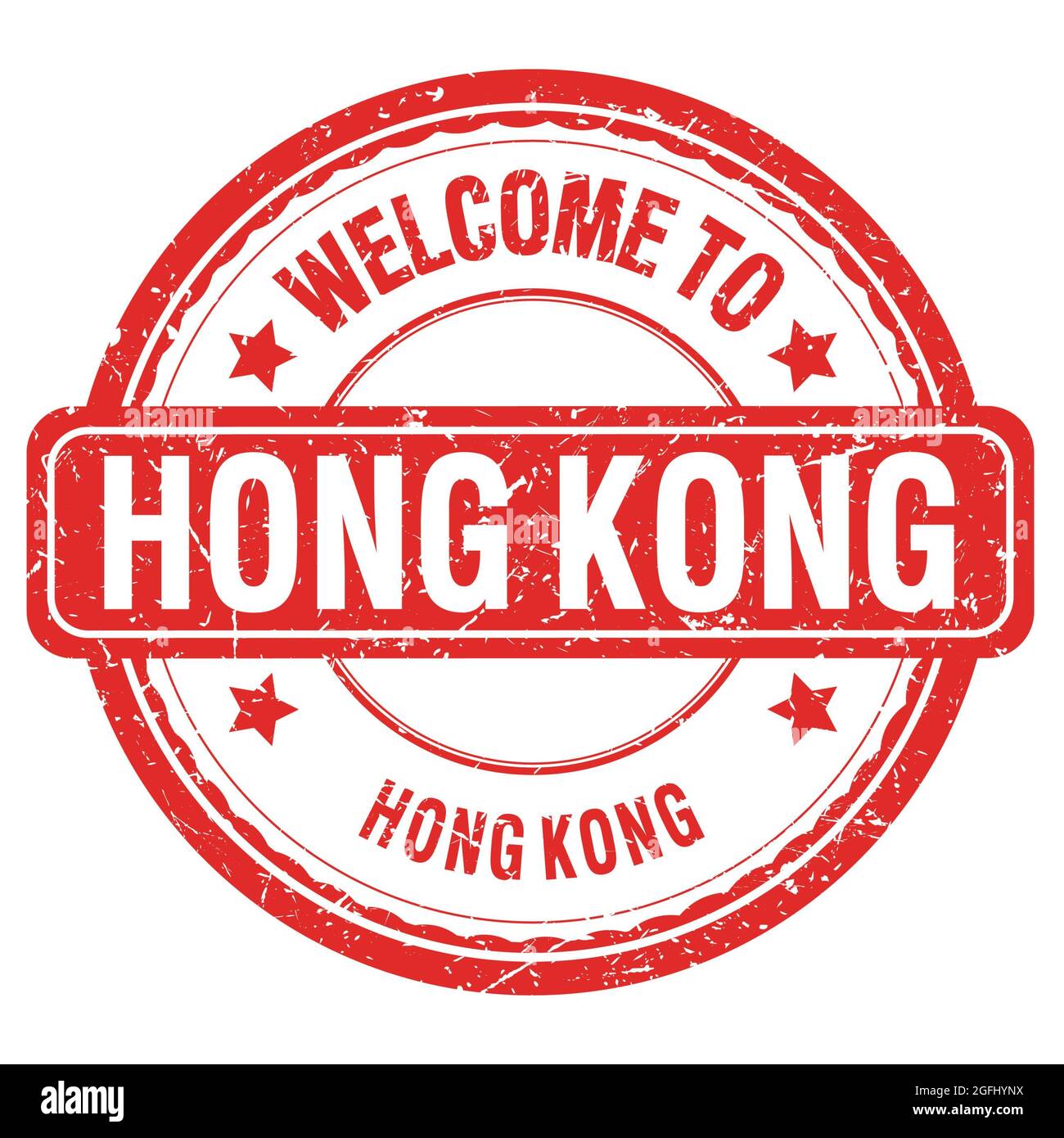 WELCOME TO HONG KONG - HONG KONG, words written on red grungy stamp ...