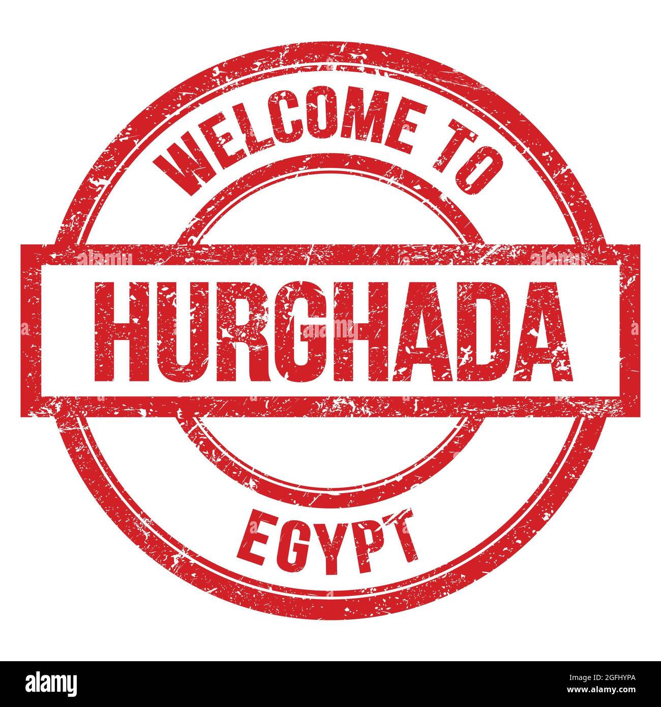 WELCOME TO HURGHADA - EGYPT, words written on red round simple stamp ...