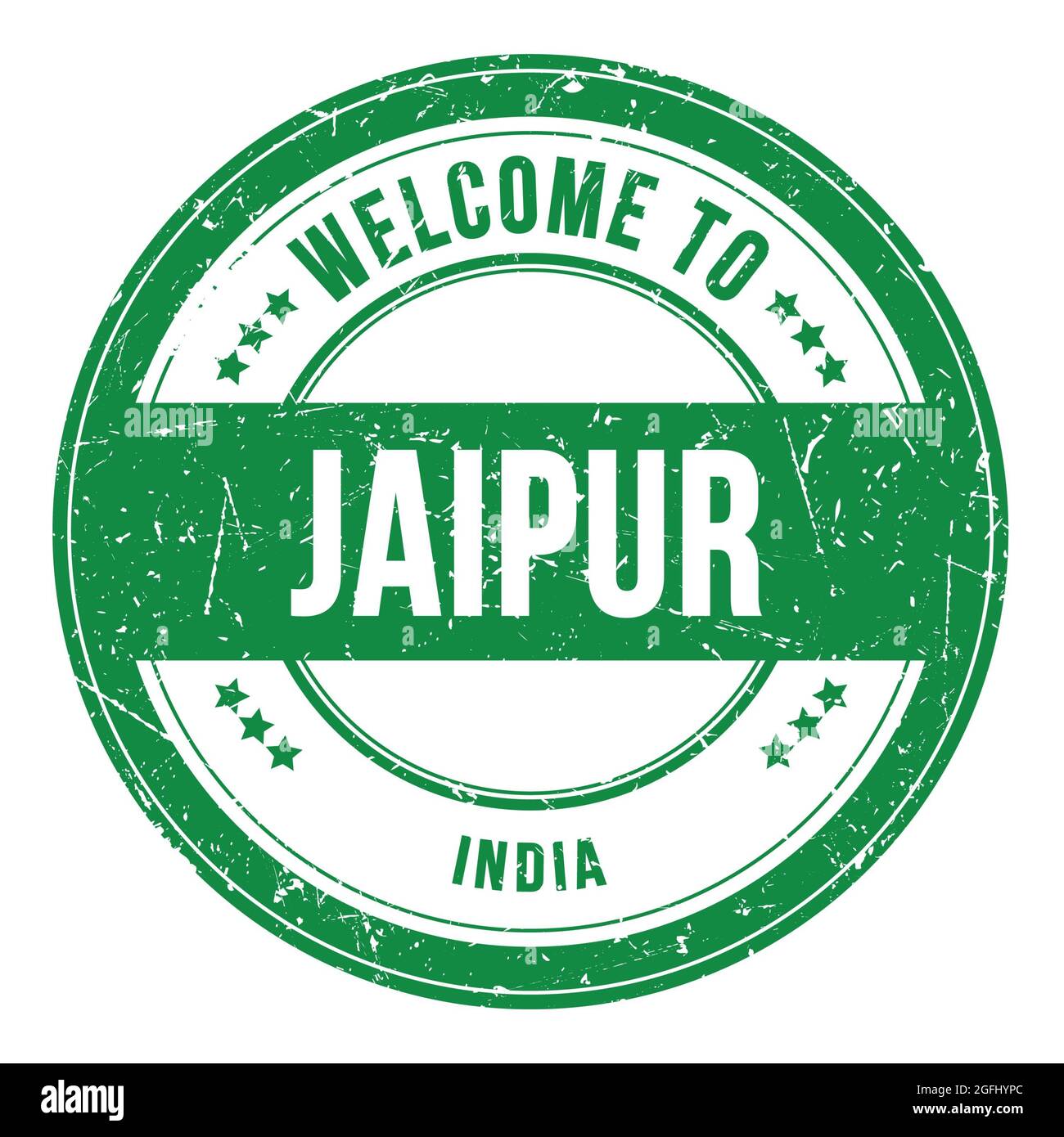 WELCOME TO JAIPUR - INDIA, words written on green round coin stamp ...