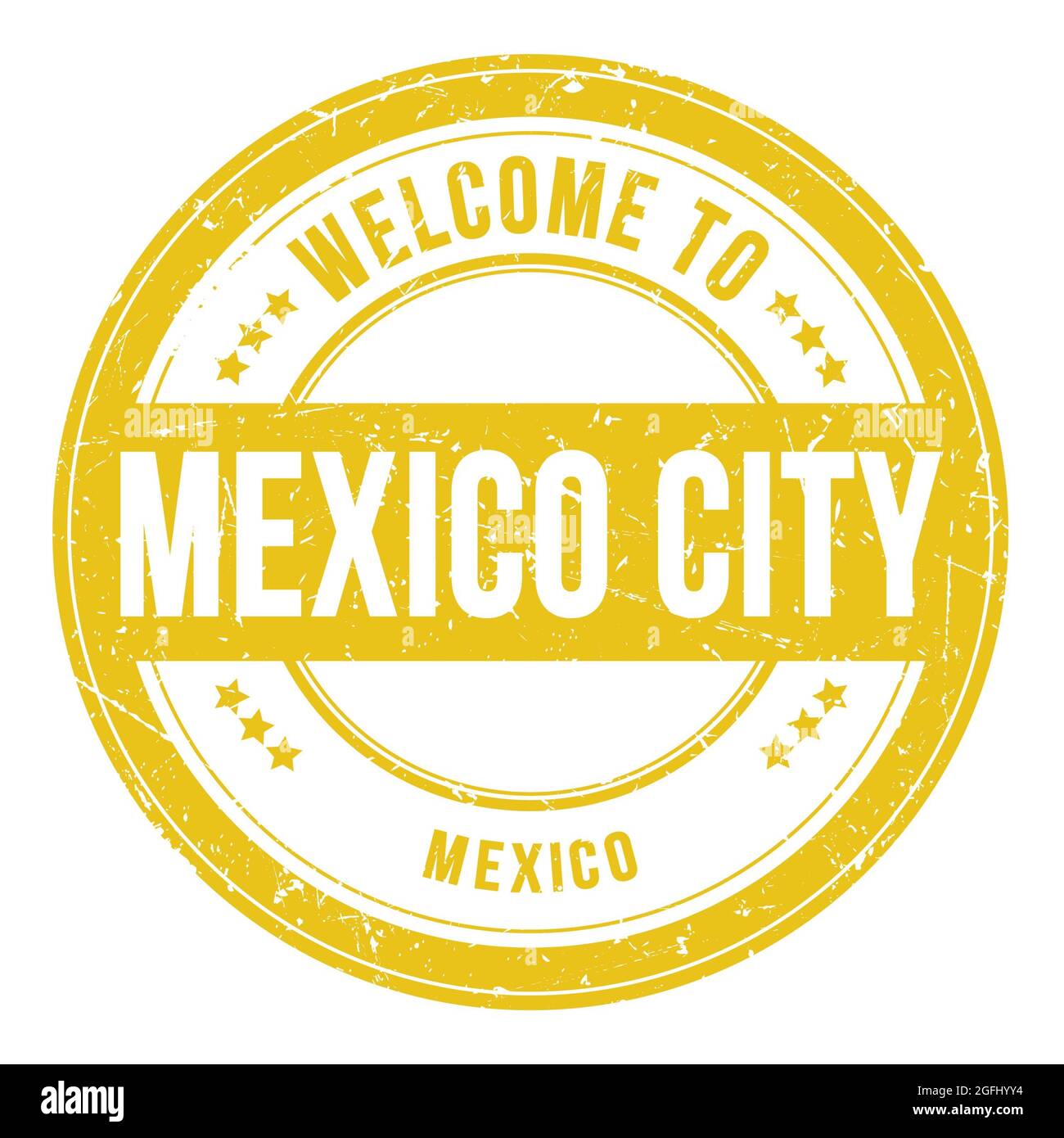 WELCOME TO MEXICO CITY - MEXICO, words written on yellow round coin ...