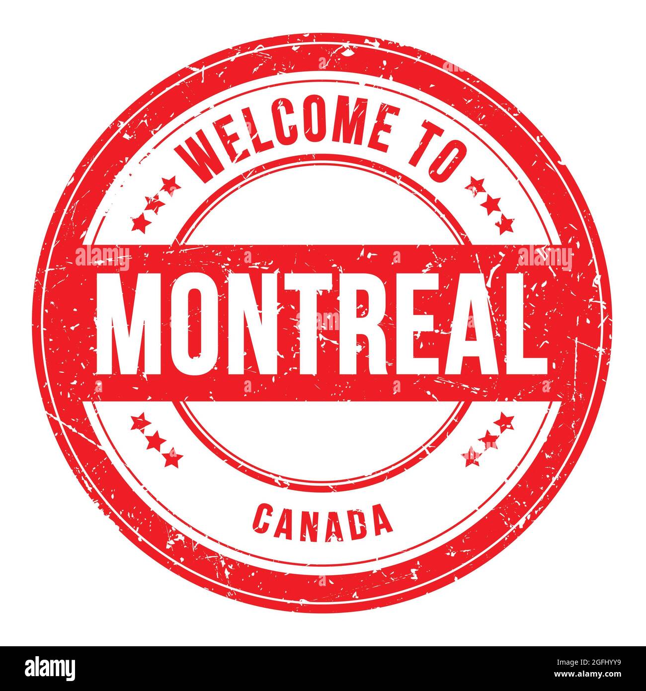 WELCOME TO MONTREAL - CANADA, words written on red round coin stamp ...