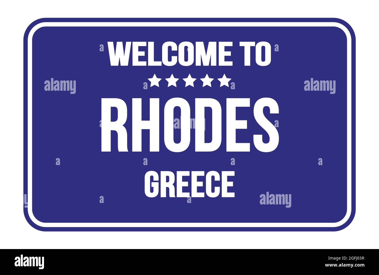 WELCOME TO RHODES - GREECE, on dark blue rectangle street sign stamp ...