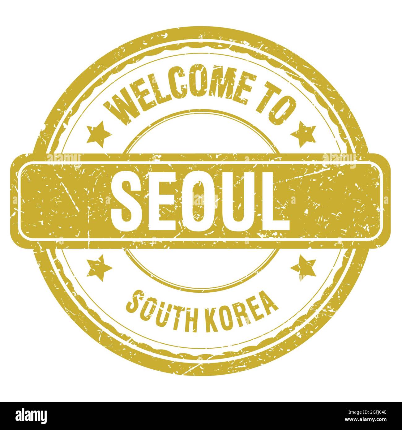WELCOME TO SEOUL - SOUTH KOREA, words written on yellow grungy stamp ...