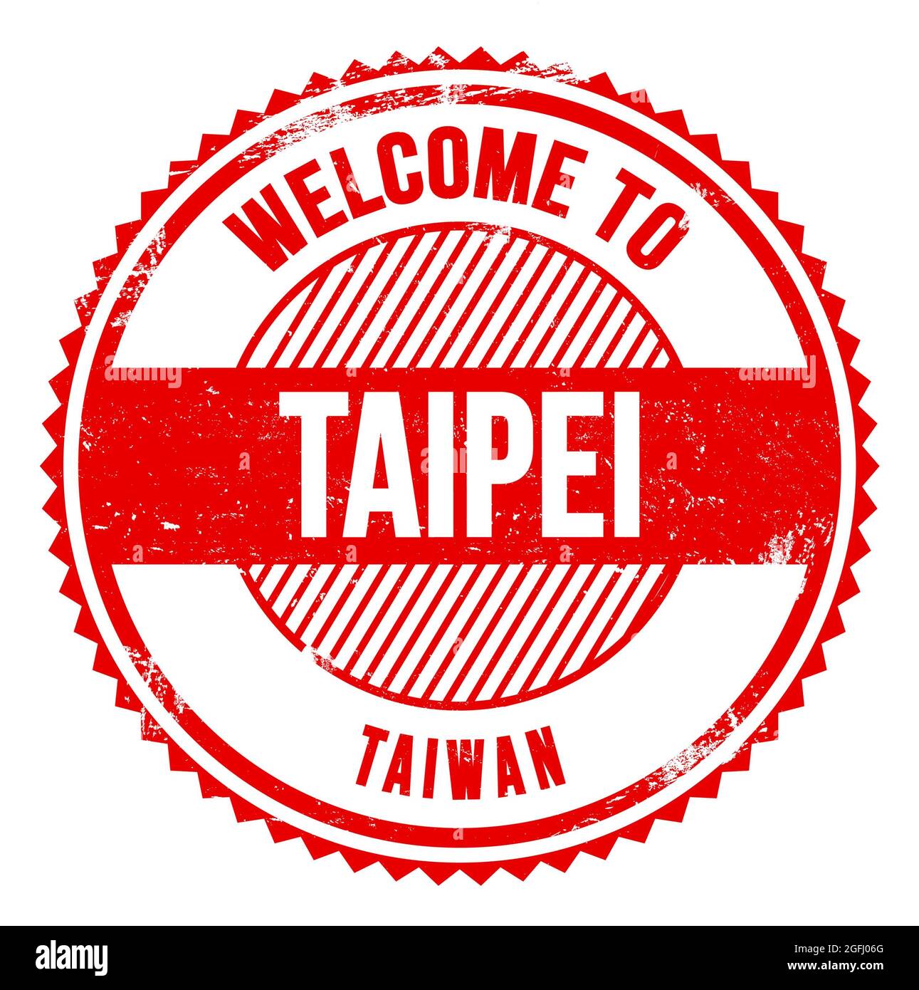 WELCOME TO TAIPEI - TAIWAN, words written on red zig zag stamp Stock ...