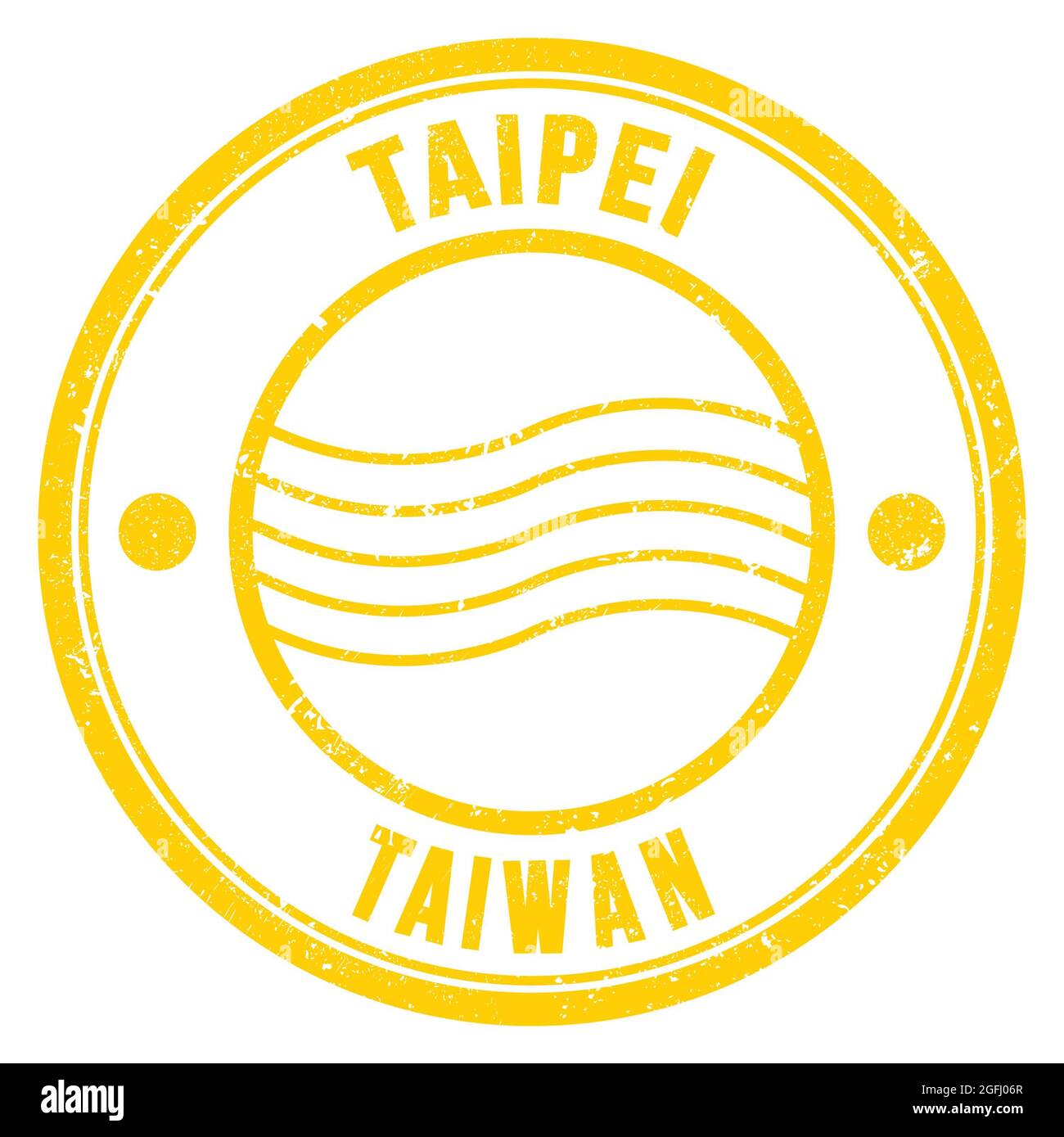 TAIPEI - TAIWAN, words written on yellow round postal stamp Stock Photo ...