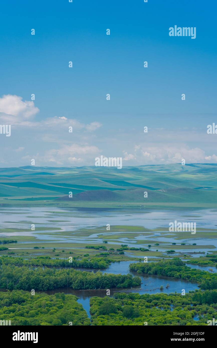 Summer view of a wetland in Hulun Buir, Inner Mongolia, China Stock ...